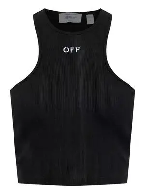 Off-White Ribbed Cropped Racer Back Top - Black