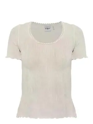 Chloé Lace-trim Ribbed Knit Top - Neutrals