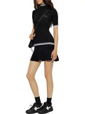 Off-White Ribbed-knit Logo Embroidered High Neck Short Sleeve Sweater - Black