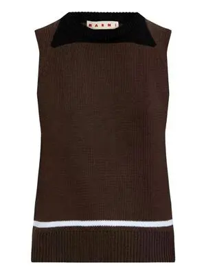 Marni Sleeveless Knit Top With Logo Patch - Brown