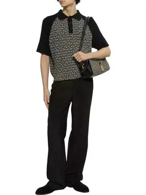Balmain Monogram-pattern Raglan-sleeve Polo Shirt - Black