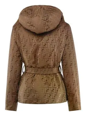 Fendi Monogram Logo Pattern Belted Hooded Jacket - Brown