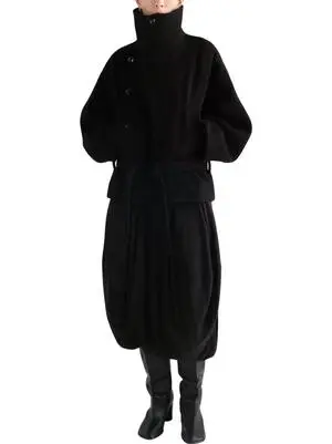LEMAIRE Short Wrap Coat In Felted Wool And Alpaca Blend - Black