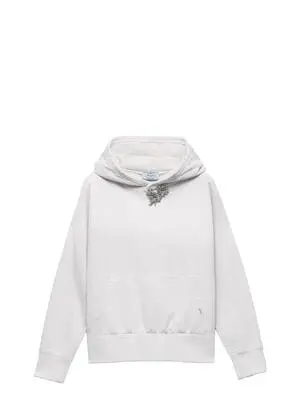 Prada Cotton Fleece Hoodie With Jewel Brooch - Grey