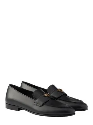 Prada Leather Loafers With Enameled Triangle Logo - Black