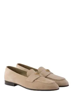 Prada Suede Loafers With Enamelled Logo - Neutral