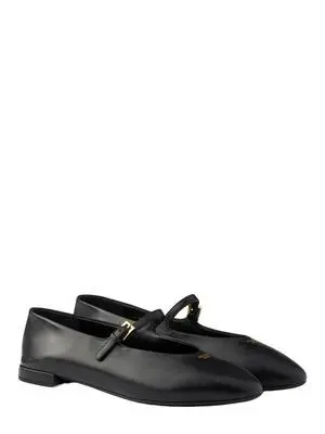 Prada Leather Ballerinas With Logo-engraved Buckle - Black
