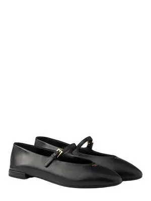 Prada Leather Ballerinas With Logo-engraved Buckle - Black