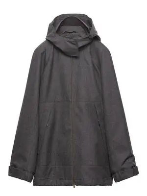 Prada Mélange Hopsack Wool Jacket With Removable Hood - Grey