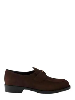 Prada Suede Loafers With Enamel Triangle Logo - Brown
