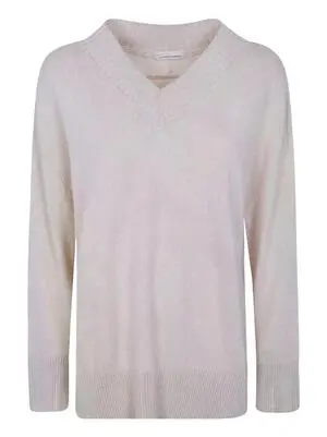 Liviana Conti V-neck Ribbed Trim Sweater - Neutrals