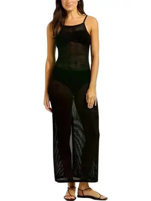 Seafolly Crochet Knit Beach Maxi Dress - Black