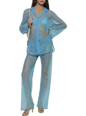 Oseree Floral Lace Shirt - Blue