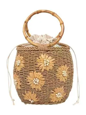 HOSS INTROPIA Norma Floral Appliqué Bamboo Handbag - Brown