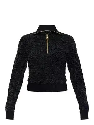 Balmain Bouclé-knit Quarter-zip Sweater - Black