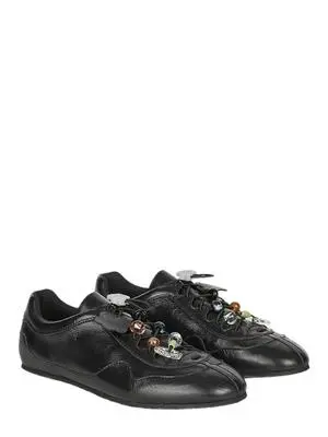 Cecilie Bahnsen Blaise Bead-embellished Leather Low-top Sneakers - Black