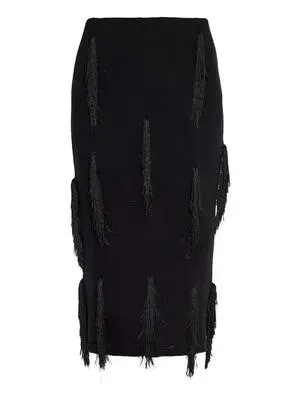 IRO PARIS Fringed Ribbed-knit Pencil Skirt - Black
