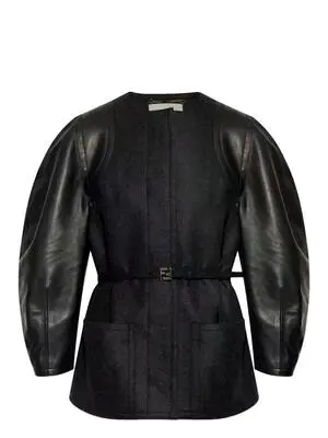 Fendi Belted Leather-sleeve Jacket - Black