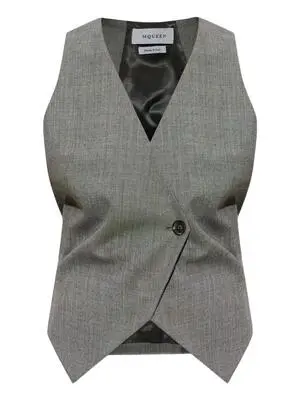 Alexander McQueen Lace-up Asymmetric Hem Vest - Grey