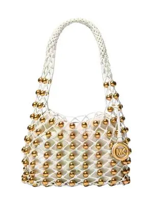 Michael Kors Small Gwen Bead-embellished Woven Shoulder Bag - White