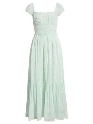 LoveShackFancy Lyssa Smocked Waist Maxi Dress - Celadon Drift