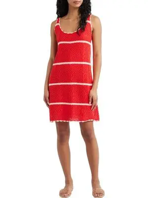 FRNCH Rosaria Stripe Pointelle Minidress - Rouge