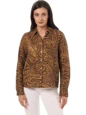 EQUIPMENT Equipment One Pocket Long Sleeve Linen Shirt With Zebra Print