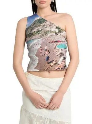 MUSE ASSEMBLY One-shoulder Ribbed Top With Scenic Print - Multi