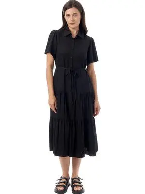 Equipment Jacquard Tiered Belted Midi Dress - Black