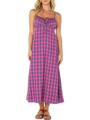 Roxy Plaid Keyhole Tie Midi Dress - Naval Acad