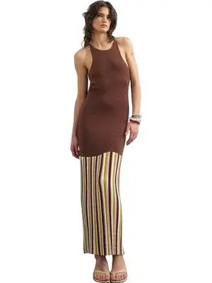 TOPSHOP Topshop Halterneck Ribbed Knit Maxi Dress With Striped Hem