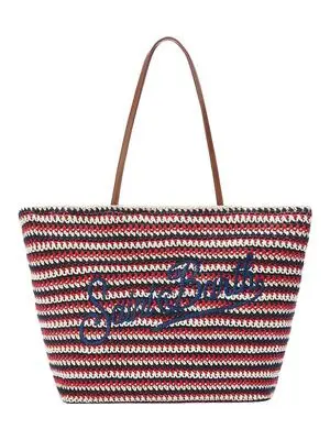 MC2 SAINT BARTH Crochet Large Striped Tote Bag With Embroidered Logo - Red