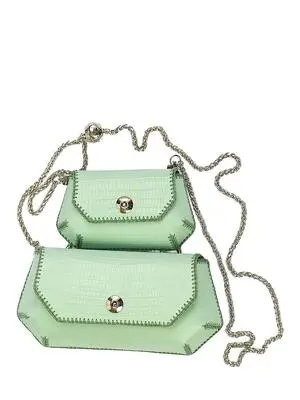 MALUSHA Malusha Convertible Python Embossed Leather Bag Set Green