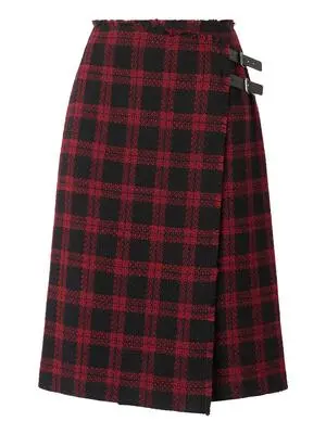 Pinko Plaid Wrap Midi Skirt With Buckle Closures - Nero/rosso