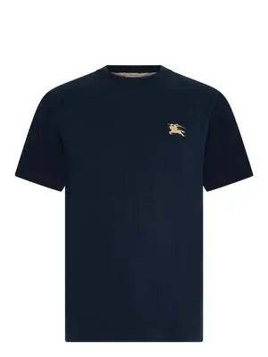 Burberry Cotton T-shirt With Embroidered Logo - Blue