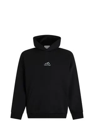 Balenciaga Cotton Hooded Sweatshirt With Logo Print - Black
