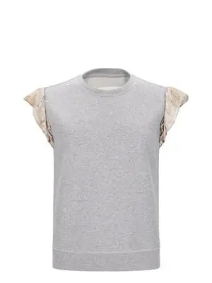 MAISON MARGIELA Cotton Top With Silk Cap Sleeves - Grey