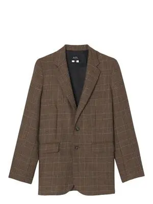 A.p.c. Annie Wool Blazer In Check - Brown