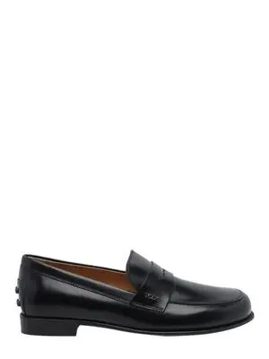 TOD'S Leather Loafers With Embossed Rubber Detailing - Black