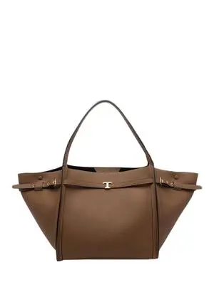 TOD'S TOD'S T Signature Medium Shopping Bag In Leather Brown