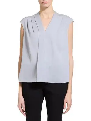 Theory Pleated V-neck Silk Shell - Luna