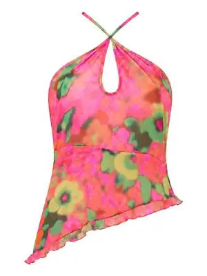 Carmen Says Floral Print Halter Neck Blouse - Pink