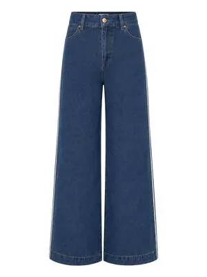Carmen Says Wide Leg Denim Pants With Contrast Piping - Blue