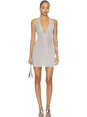 GUIZIO GUIZIO Millie Halter Mini Dress In Metallic Knit Silver