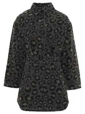 DOUUOD Leopard Print Utility Shirt Dress - Grey