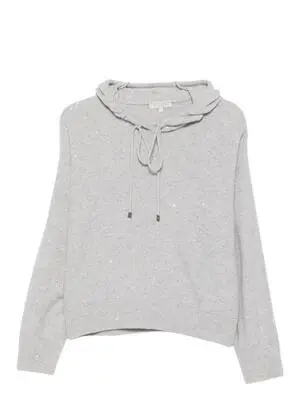 Antonelli Firenze Drawstring Hooded Sweater With Ribbed Details - Light Grey