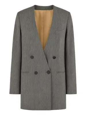 Alberta Ferretti Collarless Double-breasted V-neck Jacket - Gray