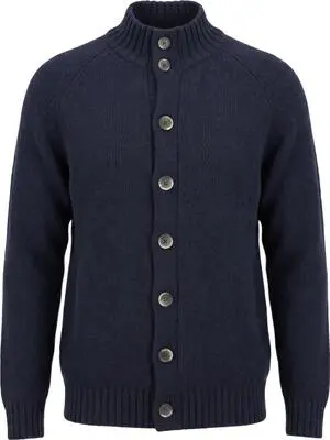 Altea Long-sleeve Button-front Cardigan With Ribbed Details - Navy