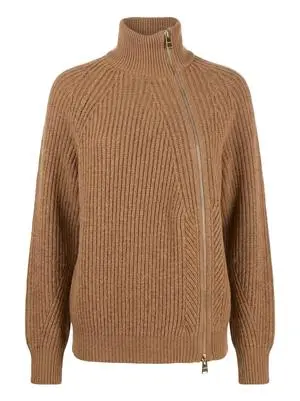 DONDUP Ribbed-knit Asymmetric Zip Cardigan - Cammello