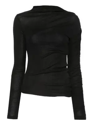 Pinko Ruched Asymmetric High Neck Long Sleeve Top - Black